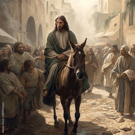 Jesus Christ Riding A Donkey Into Jerusalemai Generativ Stock