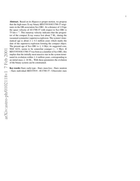 Pdf The Origin Of The Runaway High Mass X Ray Binary Hd1539194u1700 37