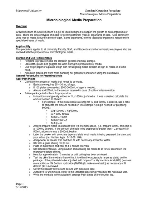 Microbiological Media Preparation Sop Download Free Pdf Growth Medium Agar