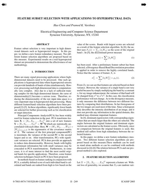 Pdf Feature Subset Selection With Applications To Hyperspectral Data