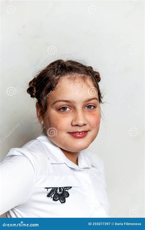 Portrait Of Preteen Girl In White Shirt Stock Image Image Of Happy
