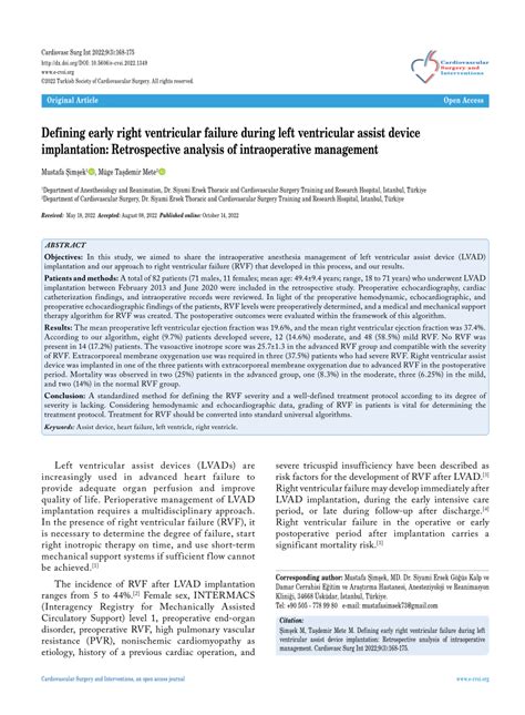 Pdf Defining Early Right Ventricular Failure During Left Ventricular