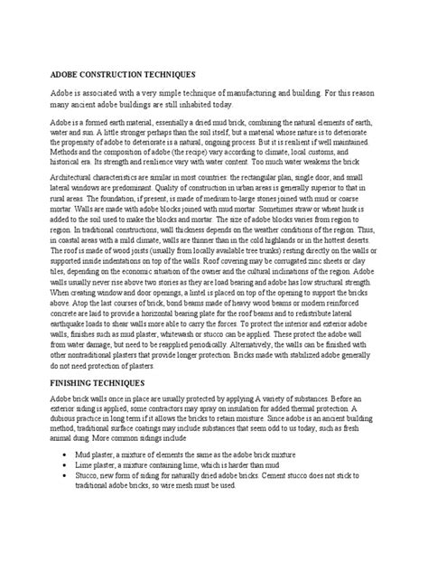 Adobe Wall Construction Pdf Components Economic Sectors