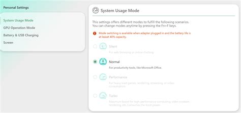 System Usage Mode In Battery Mode Acer Swift 14 2024 I Need Silent Mode To Work In Battery