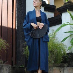 Blue Kimono Dress Japan Kimono Deep Prussian Blue Short Long Kimono