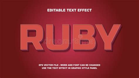 Editable Text Effect Ruby 3d Vector Template Stock Vector