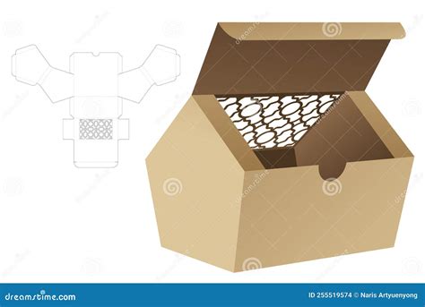 Pentagonal Box With Stenciled Pattern Die Cut Template And 3d Mockup