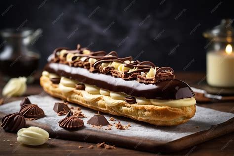 Eclair With A Mix Of Chocolate And Vanilla Premium Ai Generated Image