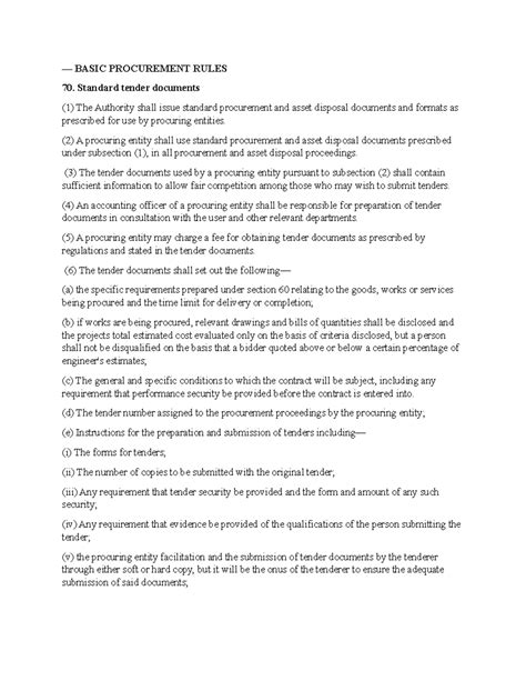 Basic Procurement Rules — Basic Procurement Rules Standard Tender