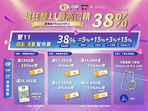 Momo年度雙11購物嘉年華盛大展開，保健品優惠價、贈品大放送，善存、挺立、克補三大保健品牌最高回饋38！