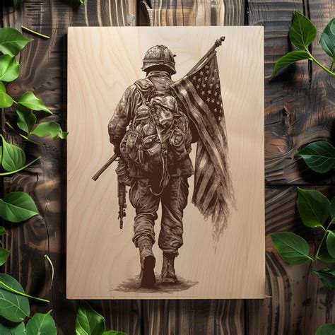 American Soldier Engraving Patriotic Military Art Us Veteran Wood