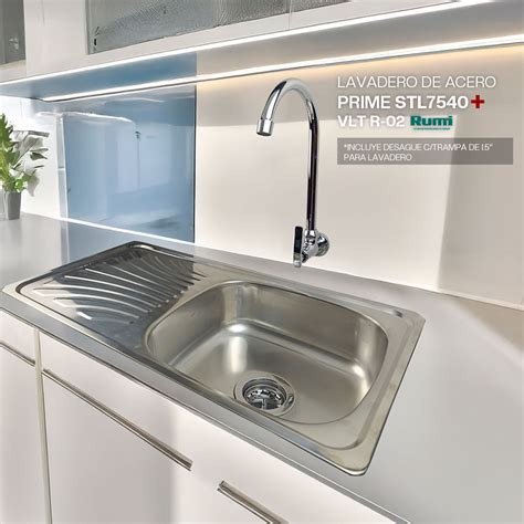 Combo De Lavadero De Acero Prime Stl7540 Vlt R 02 Rumi Desague Para