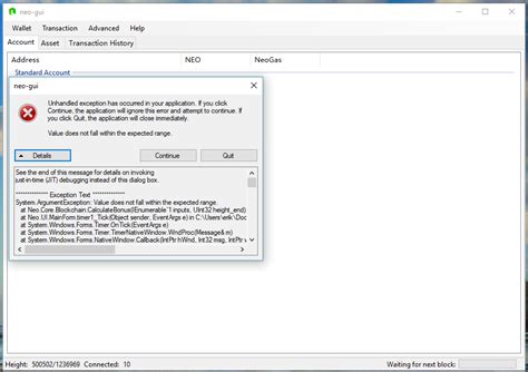 neo gui unhandled exception on windows 10 · issue 30 · neo project neo
