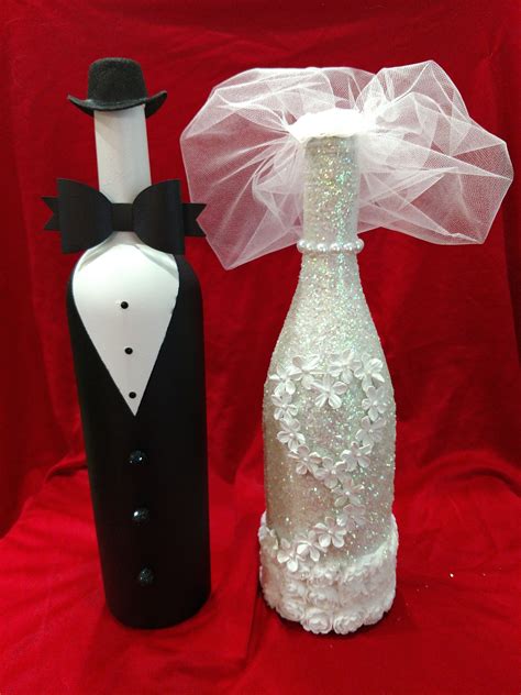 Elegantly Decorated Bride And Groom Wine Bottles