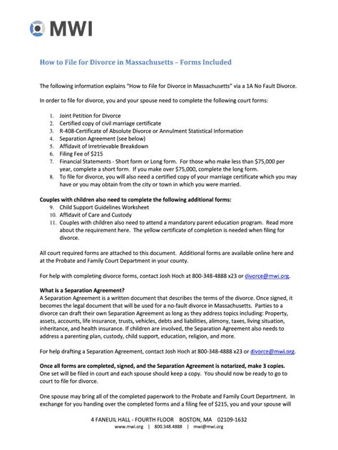 Fillable Online How To File For Divorce In Massachusetts Forms Included