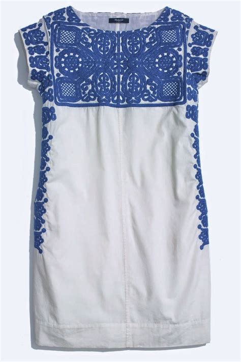 Blue And White Embroidered Ethnic Dress Embroidered Dresses For Spring Fiesta Short Sleeve