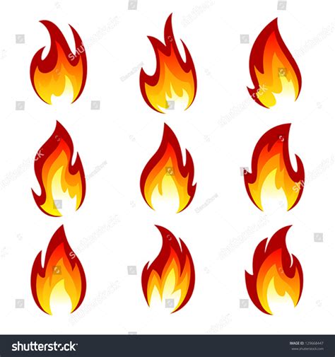 Flames Different Shapes On White Background Stock Vector 129668447