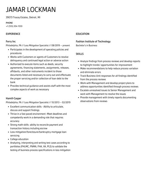 Loss Mitigation Specialist Resume Samples Velvet Jobs
