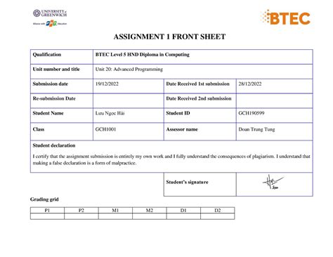 Asm1 1651 Fainal Pass Assignment 1 Front Sheet Qualification Btec