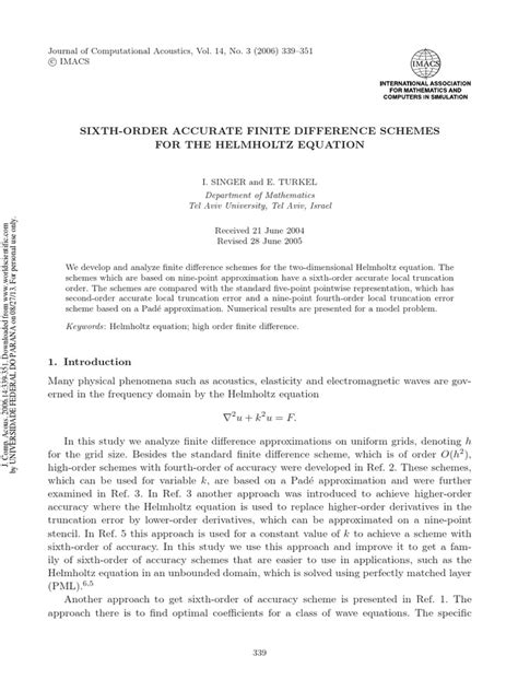 Sixth Order Accurate Finite Difference Schemes For The Helmholtz Equation Pdf Logarithm