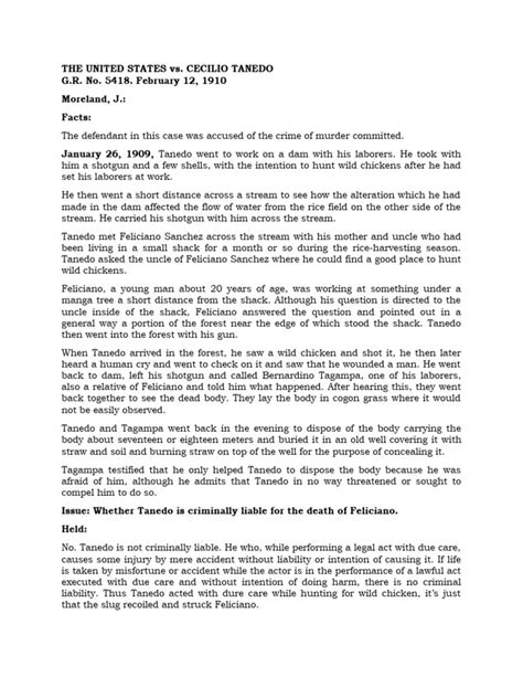 Us V Tanedo Murder Case Summary Pdf Legal Liability Criminal Law
