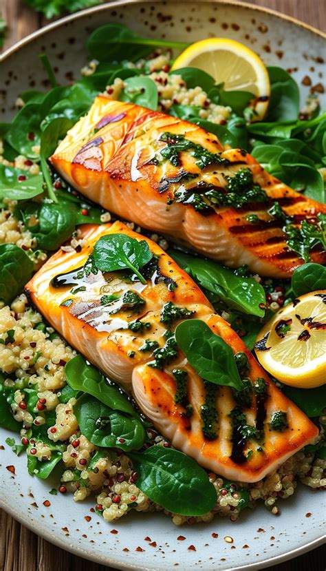 Grilled Salmon On Quinoa And Spinach Salad A Heart Healthy Delight