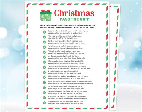 Christmas Pass The T Game Pass The Prize Poem Pass The Present