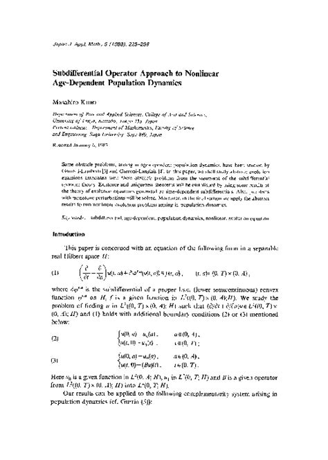 Pdf Subdifferential Operator Approach To Nonlinear Age Dependent Population Dynamics