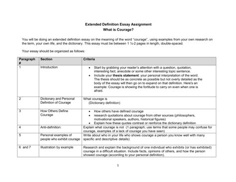 Definition Essay Assignment Sheet And Rubric