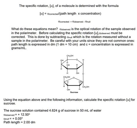 Solved The Specific Rotation Î± Of A Molecule Is Determined With