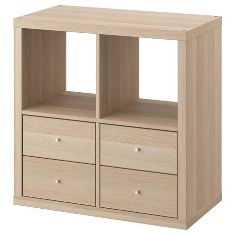 Kallax Cube Storage Unit With 4 Drawers White Stained Oak Effect