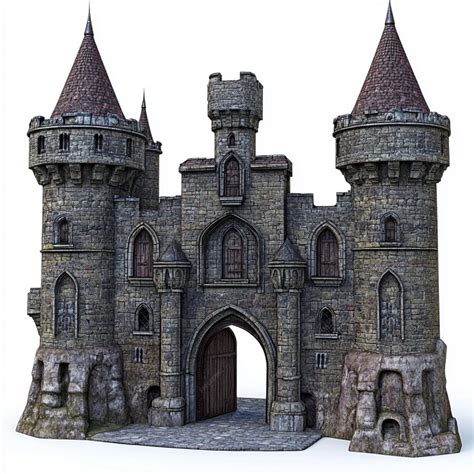 A Grand Medieval Castle Gatehouse With Tall Arched Doors And Fortified