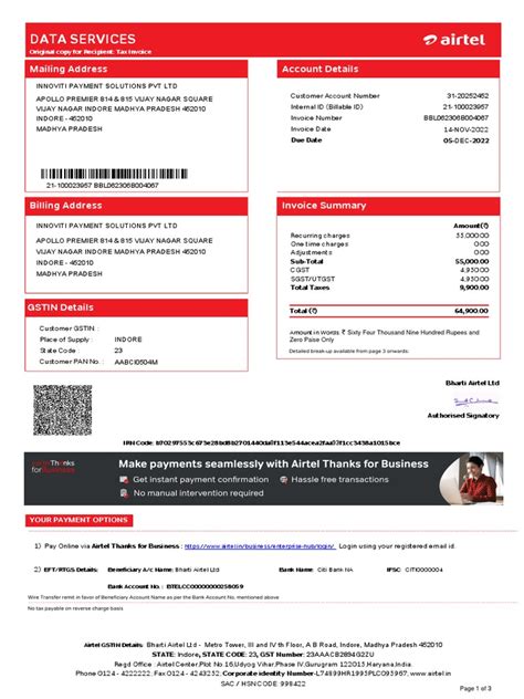 Innoviti Airtel Bill Pdf Invoice