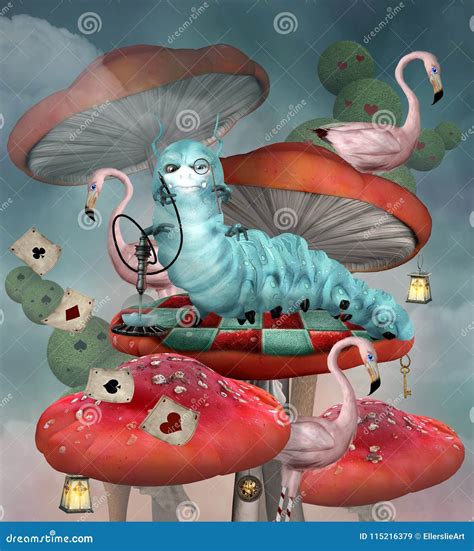 Wonderland Series Caterpillar Smokes A Hookah Stock Illustration