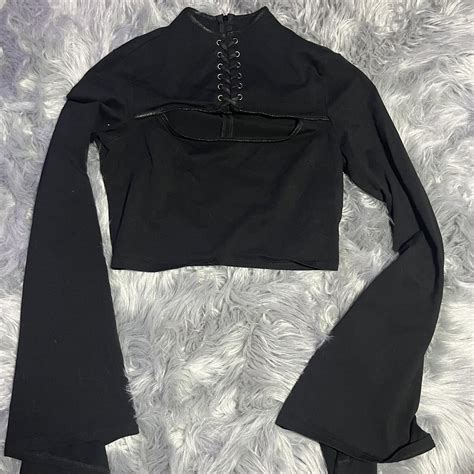 Killstar Flare Sleeve Slit Chest Crop Top Depop