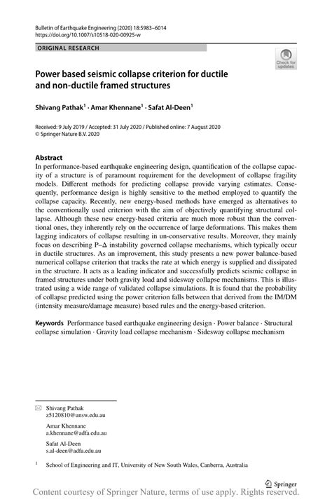 Power Based Seismic Collapse Criterion For Ductile And Non Ductile