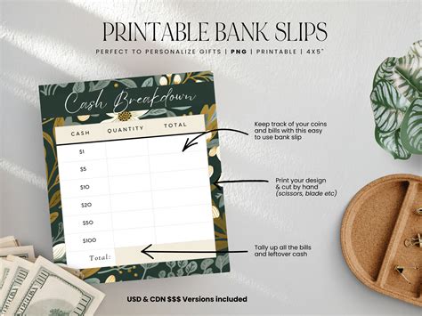 Cash Breakdown Slip Bank Teller Slip Printable Coin Counting Money