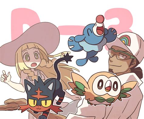 Lillie Rowlet Popplio Litten And Professor Kukui Pokemon And 1