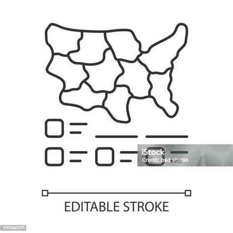카토그램 선형 아이콘입니다 다이어그램 통계와 미국지도 지리적 차이 그래픽 보고서입니다 가는 선 그림입니다 등고선 기호입니다 벡터 절연 윤곽선 도면 편집 가능한 스트로크 0