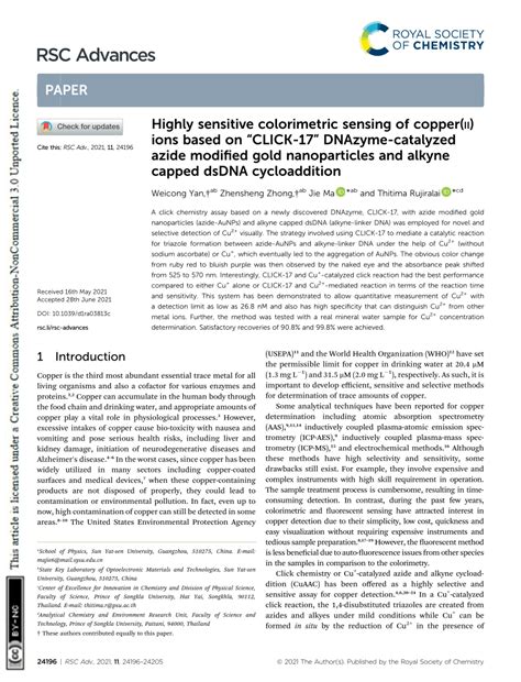 Pdf Highly Sensitive Colorimetric Sensing Of Copper Ii Ions Based