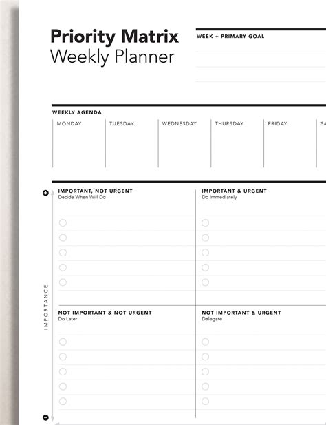 Weekly Task Priority Matrix Eisenhower Matrix Decision Matrix Productivity Planner Daily