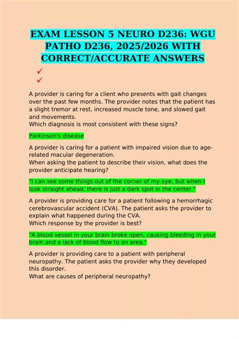Exam Lesson 5 Neuro D236 Wgu Patho D236 20252026 With Correct