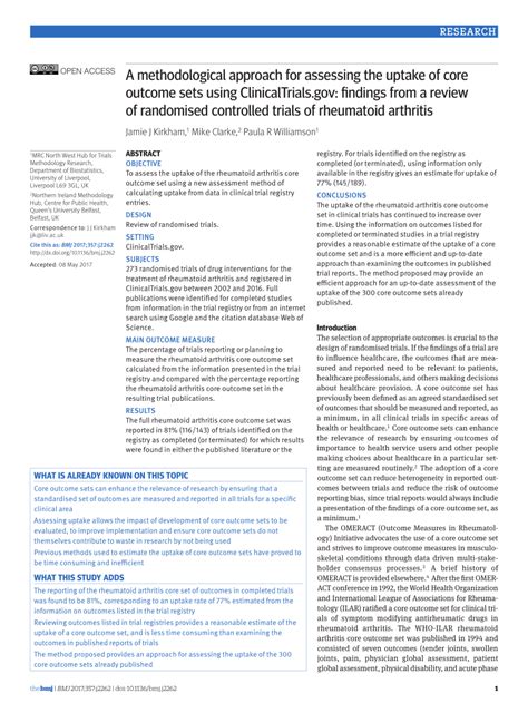 Pdf A Methodological Approach For Assessing The Uptake Of Core