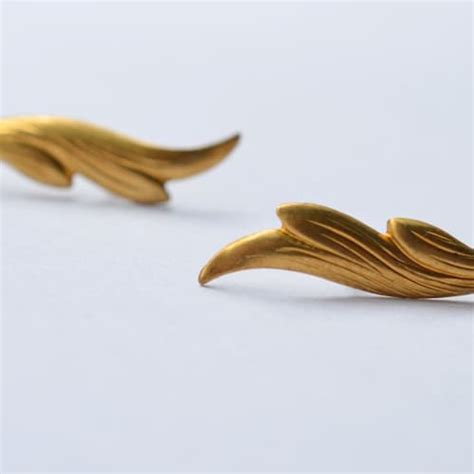 Golden Leaf Post Earrings Fashion Leaves Jewelry Antiqued Etsy