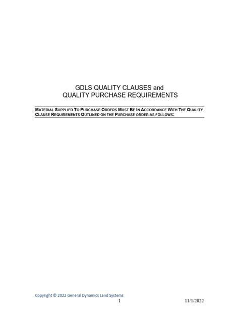 Gdls Quality Clauses Overview Pdf Specification Technical Standard