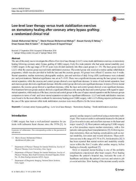 Pdf Low Level Laser Therapy Versus Trunk Stabilization Exercises On