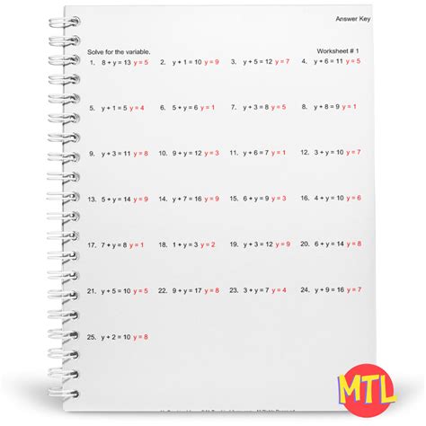 Solving One Step One Variable Equations Algebra Worksheets My