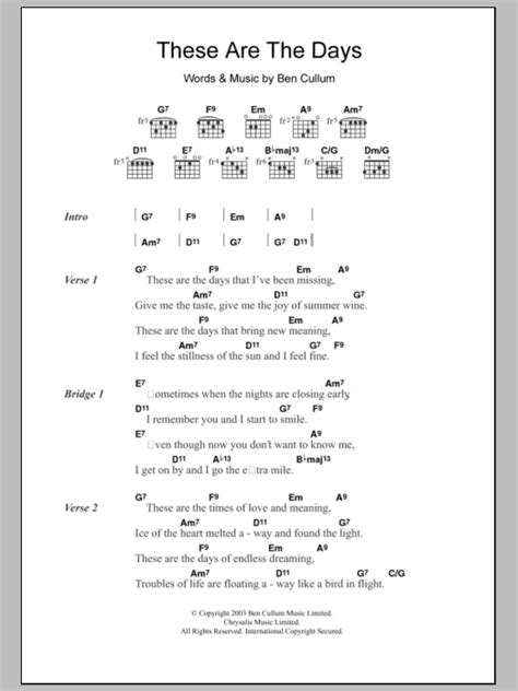 These Are The Days By Jamie Cullum Guitar Chordslyrics Guitar