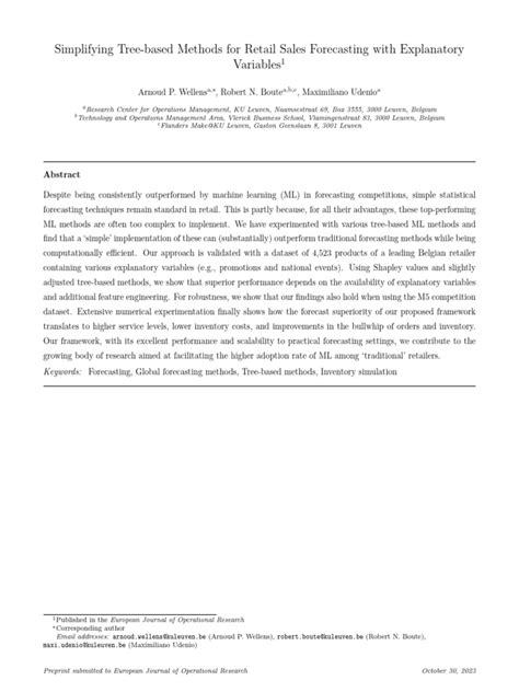 Simplifying Tree Based Methods For Retail Sales Forecasting With Explanatory Variables Pdf