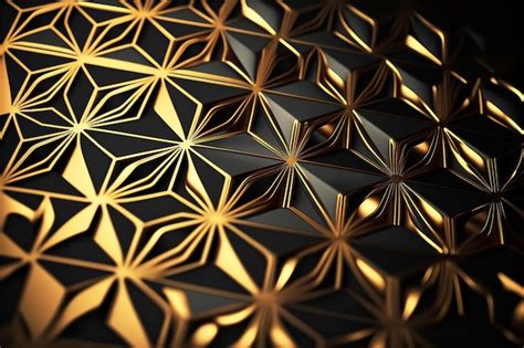 Premium Ai Image Geometric Triangular Pattern Of Gold And Black Structural Elements Generative